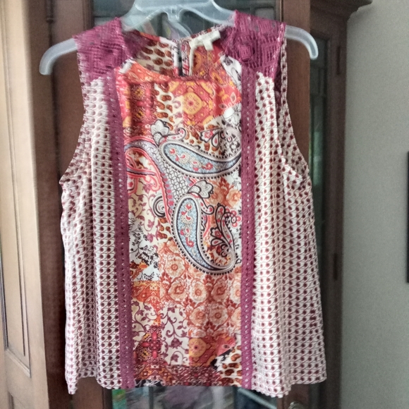 Mystree | Tops | Mystree Top Sleeveless Lace Insert Wine Mix Purple ...